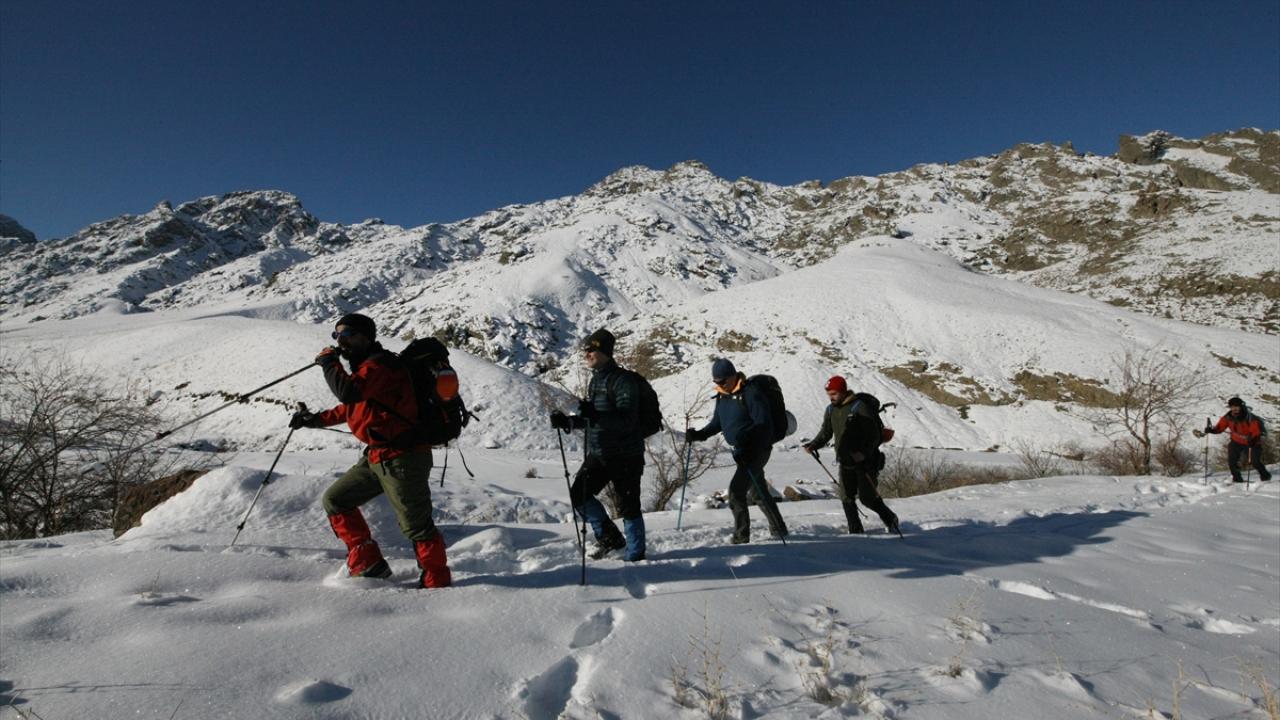 Van'da dağcılar, Erek Dağı'nda buz tutan Sütun Şelalesi'ni inceledi ...